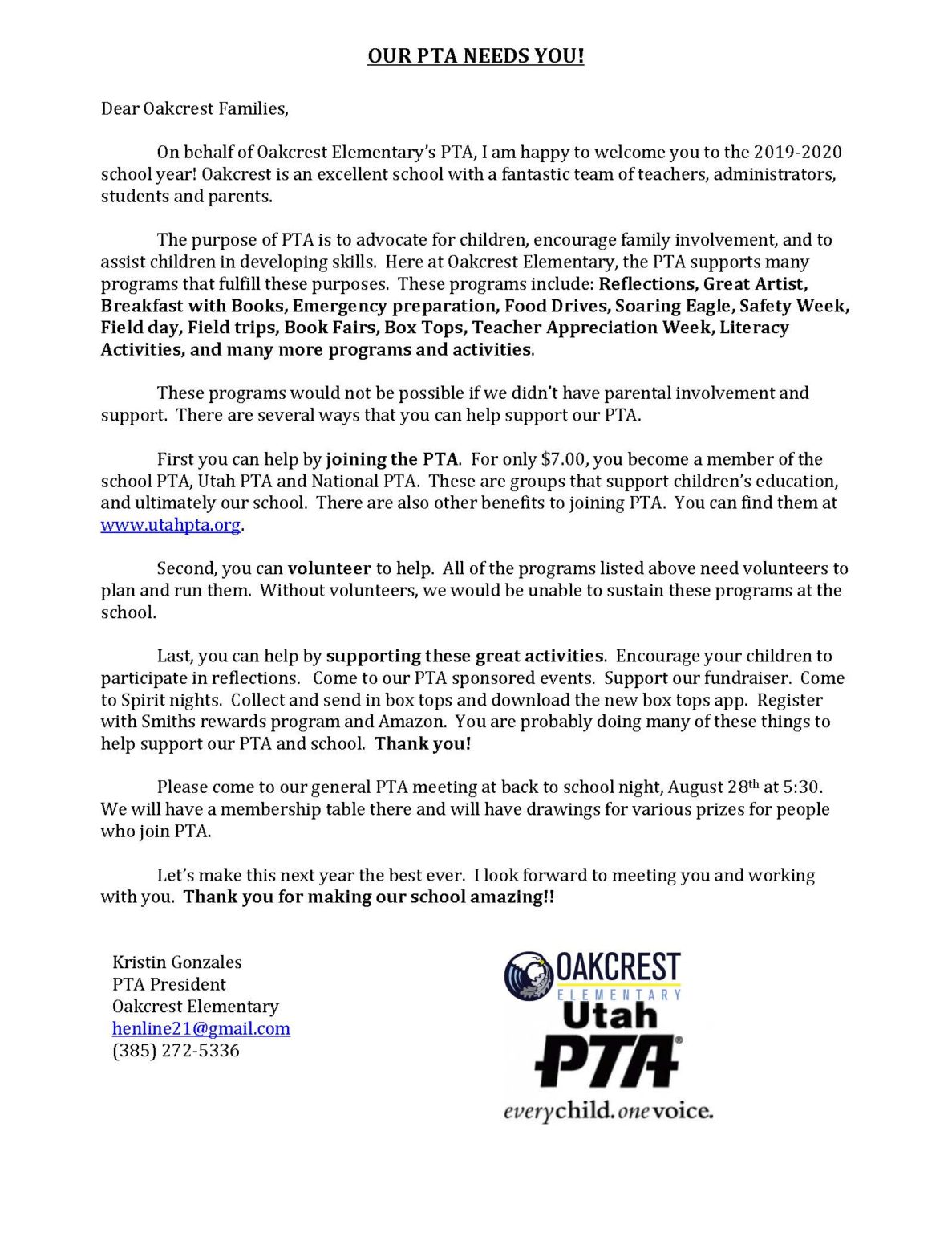 PTA – Oakcrest Elementary